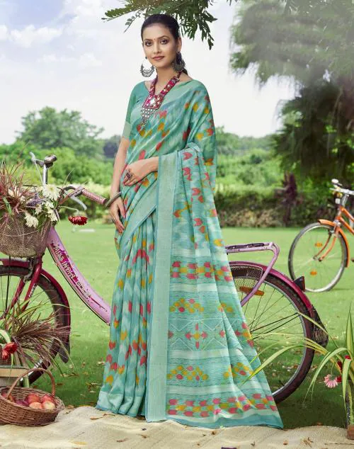 Buy Satrani Polycotton Turquoise Color Saree with Blouse piece | sarees ...
