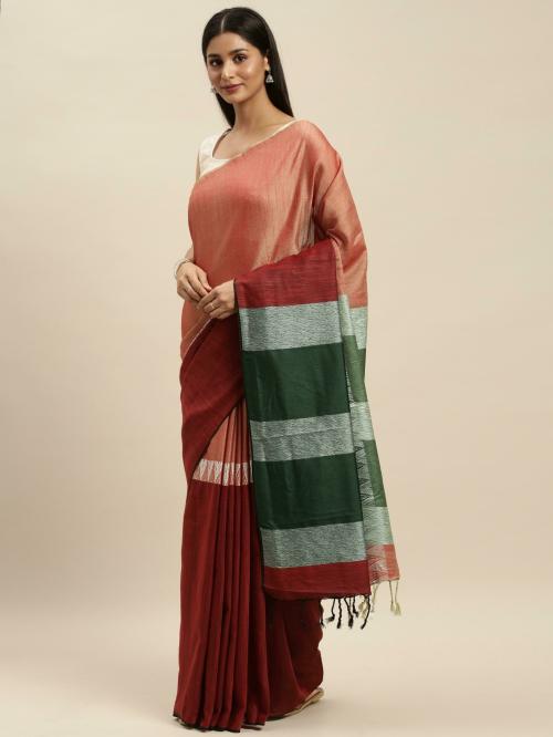 Buy VASTRANAND Women Maroon Linen Blend Woven Design Saree Online at ...