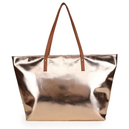 Buy ANTIN Gold Metallic Faux Leather Large Size Handbag Tote Bag ...