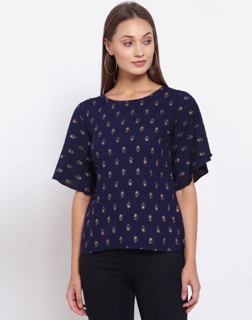 Buy Selvia Women'S Navy Blue Foil Printed Top | tops for women | tops ...