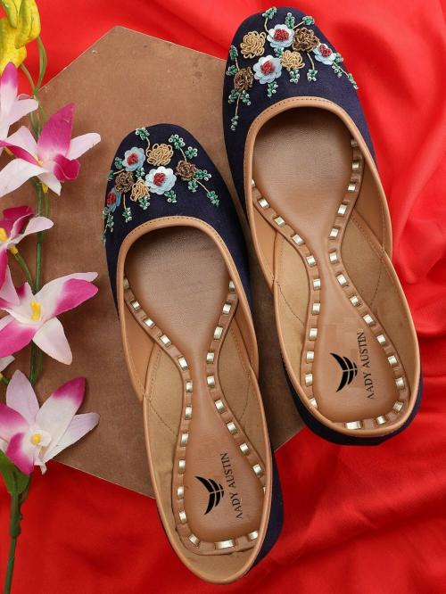 Buy Aady Austin Women Slip On Blue Handcrafted Floral Embroidery vegan ...