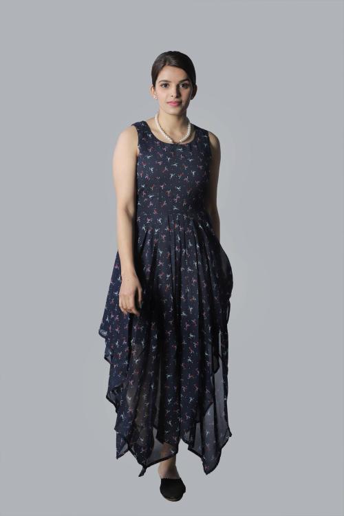 Buy Lilyn Women Navy Georgette A-Line Dress (S) Online at Best Prices ...