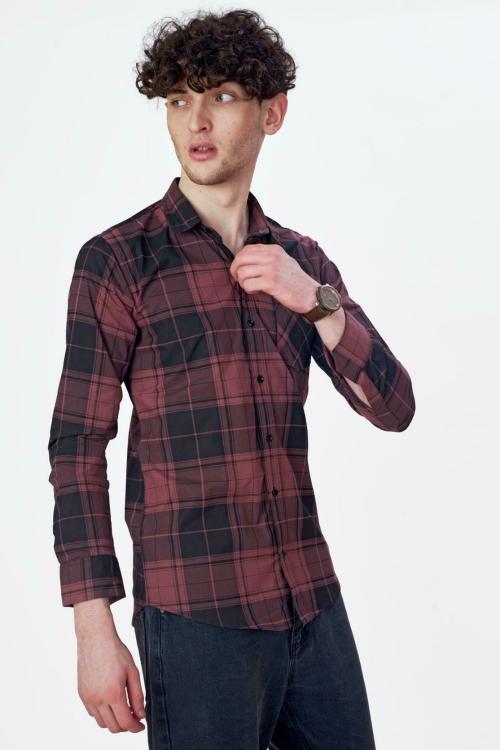 Buy somore Men Cotton Blend Purple Slim Checkered Full Sleeve Shirt ...