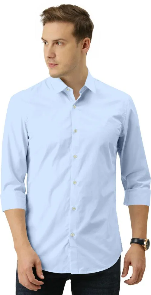 Buy Fashionaex Men Light Blue Solid Cotton Blend Festive Shirt Online ...