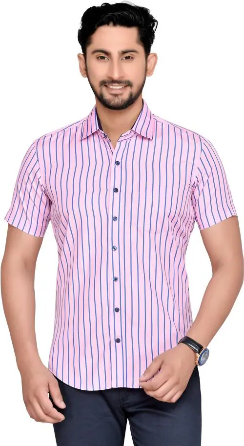 Buy PP SHIRTS Men Pink Checkered Cotton Blend Spread Casual Shirt (M ...