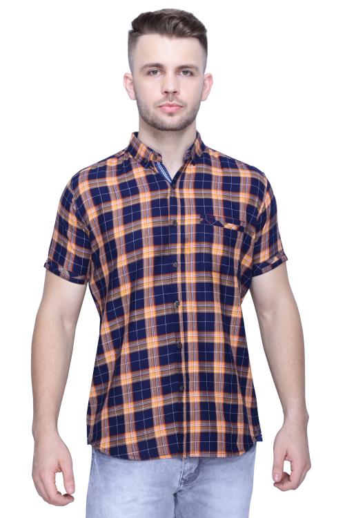 Buy Kuons Avenue Men's Half Sleeve Indigo Checks Shirt Online at Best ...