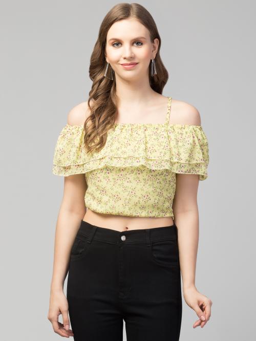 Buy StylzIndia - Off-Shoulder Floral Frill Top - Yellow - S Online at ...