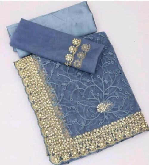 Buy Harmi Fashion Women Grey Embroidered Net Bollywood Saree Online at ...