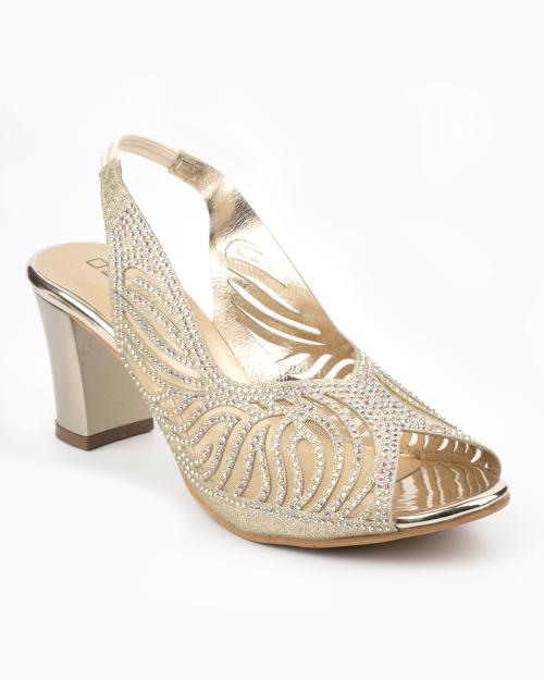 Buy OZURI Women's Embellished Peep Toe 3 Inch Heel Sandals Online at ...