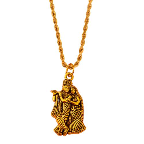 Buy M Men Style Religious Lord Radha Krishna With Rope Chain Gold Brass ...