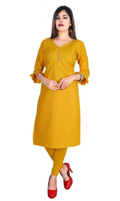 Buy Fabthreads Women Yellow Solid Cotton Rayon Kurti And Legging Set (M ...