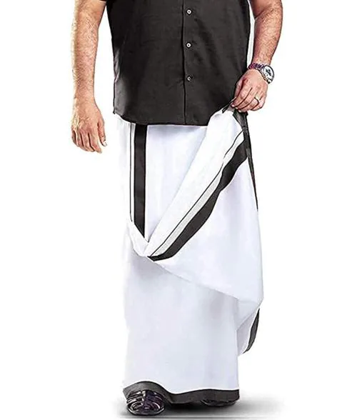 Buy Suman Tex Ragini V Men White, Dark Green Cotton Double Dhoti With ...
