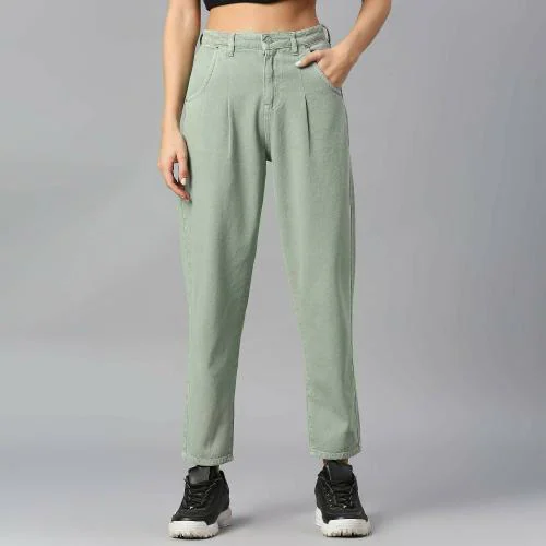 Buy Tarama Women Light Green Solid Denim Regular High Rise Jeans (Size ...