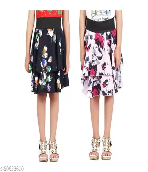 Buy FABNFAB Kid's Polyester Double Layer Swirl Printed Skirt for Girls ...