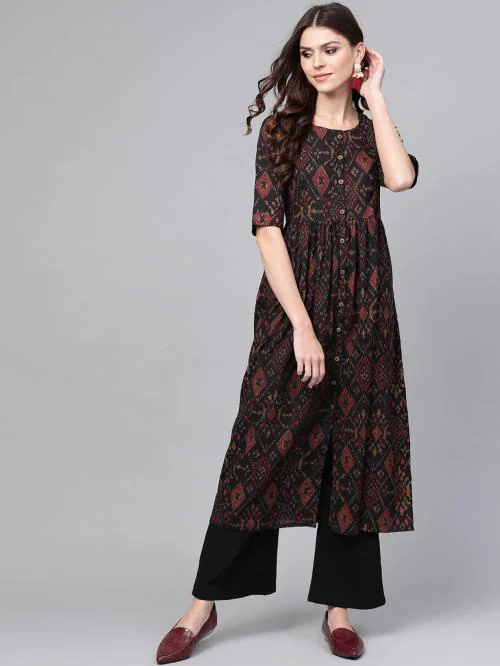 Buy AHIKA Women Rayon Blend Black Printed Rayon Blend Kurta Online at Best Prices in India ...