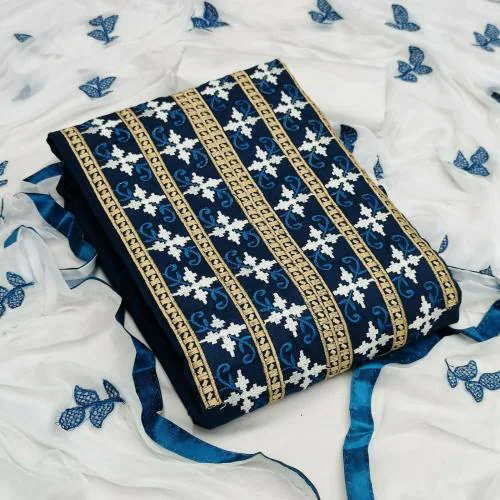 Buy GURHAL Embroidered Cotton Unstitched Dress Material Blue Online at ...