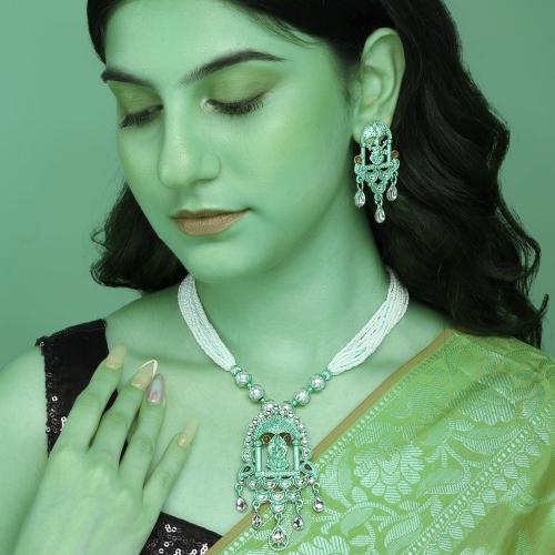 Buy Mansiyaorange German Silver Oxidised Pearl Kundan Stone Lord ...