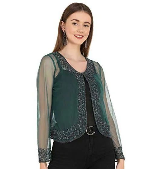Buy UNFAKENOW Women Green Net Embellished Shrug Online at Best Prices ...