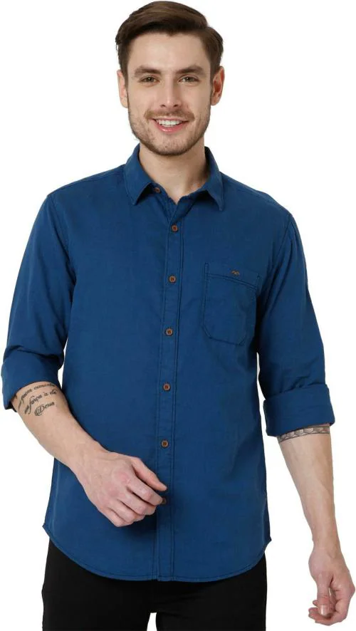 Buy Mufti Blue Slim Fit Casual Shirt Online at Best Prices in India ...