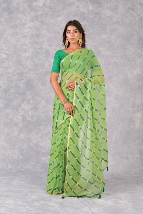 Buy Kishori Women's Zari Border and Thread Tassels Chiffon Saree and ...