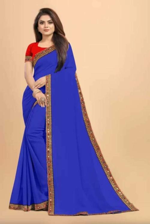 Buy OKTAT Solid/Plain Bollywood Georgette Saree ( Blue) Online at Best Prices in India - JioMart.