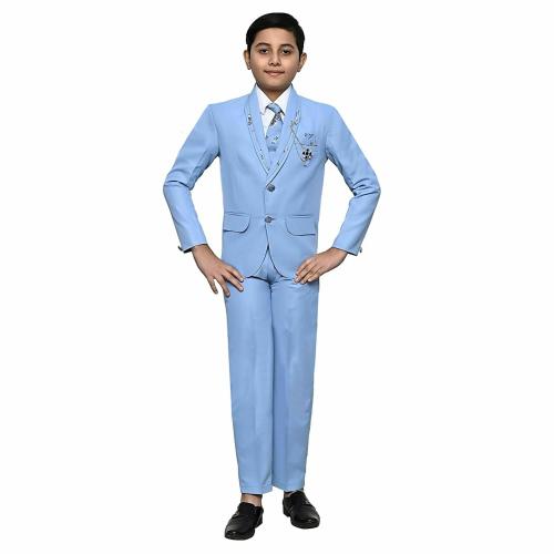 Buy KLAUD ZEE Boys Light Blue Solid Tr Shiner Fabric 5-Piece Suit ...
