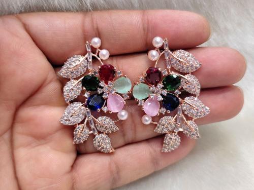 Buy TREND CREATION Leaf Shaped Rhodium Plated American Diamond Stud ...