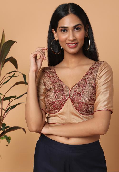 Buy Salwar Studio Women's Gold Silk Blend Readymade Saree Blouse Online at Best Prices in India ...