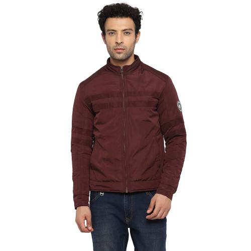 Buy Full Sleeves Regular Fit Polyester Wine Solid Casual Jacket for Men ...