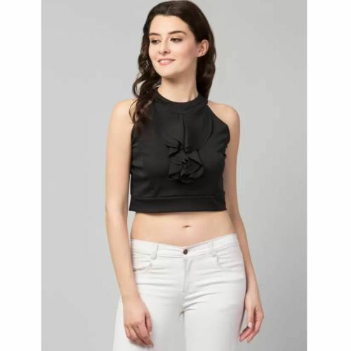 Buy Famiss fashion Casual Sleeveless Solid Women Black Top Online at ...