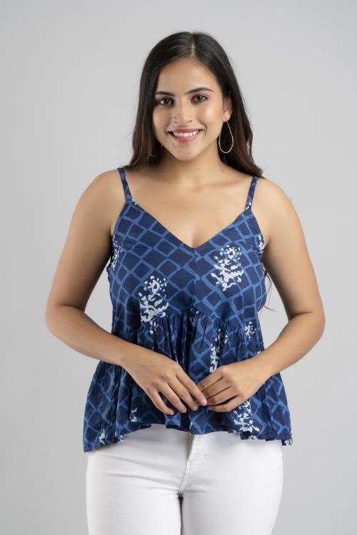 Buy OMASK Casual Shoulder Straps Printed Women Pink Top Online at Best ...