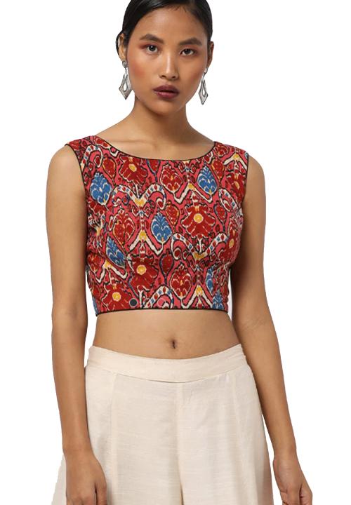 Buy Salwar Studio Women's Pinkish Maroon Cotton Back Open Readymade Saree Blouse Online at Best ...
