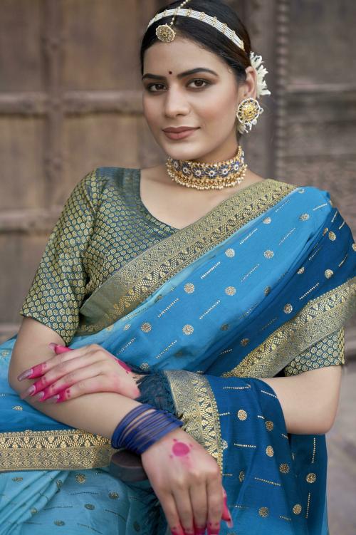 Buy Tereza Women Light Blue Embellished Chiffon Single Saree Online at ...