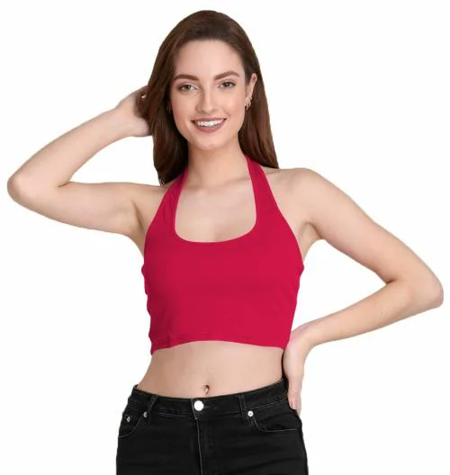 Buy THE BLAZZE Women's Dark Pink Solid Halter Neck Sleeveless Top Online at Best Prices in India ...