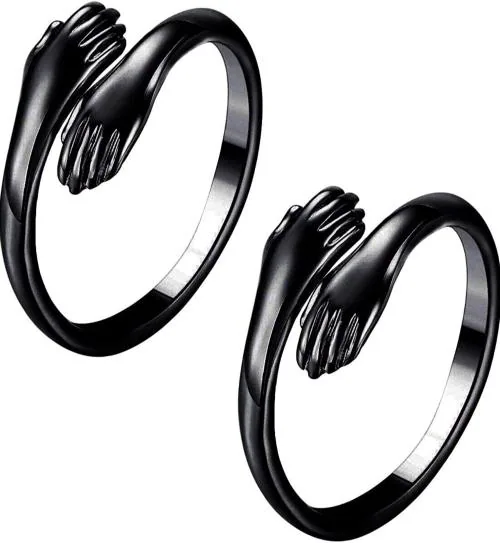 Buy The Key House Black Stainless Steel Adjustable Hug Ring Give Me A Hug Theme Love And Promise ...