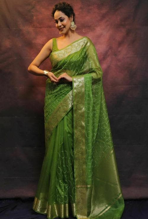 Buy SATYAM COLLECTION BEAUTIFUL NYLON ORGANZA JACQUARD FULL MULTI ...