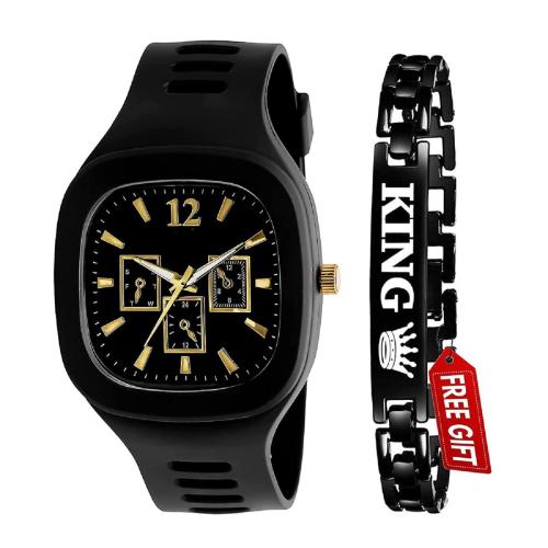 Buy RTK New Black Chronograph Watch and King Bracelet For Men,Boys ...