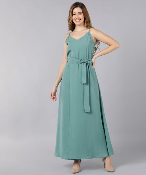 Buy Serein Women Blue Solid Crepe Single Dresses Online at Best Prices ...