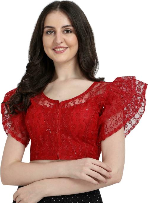 Buy Fabviva Women Red Self Design Net Blouse Online at Best Prices in ...