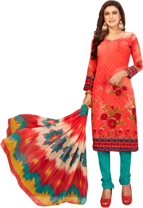 Buy GEE NEXT CREATION BELIEVING IN NEXT Women Orange Floral Crepe Single Unstitched Dress ...