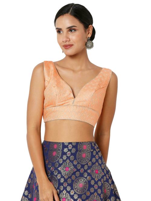 Buy Salwar Studio Women's Peach Brocade Self Design Readymade Saree Blouse Online at Best Prices ...