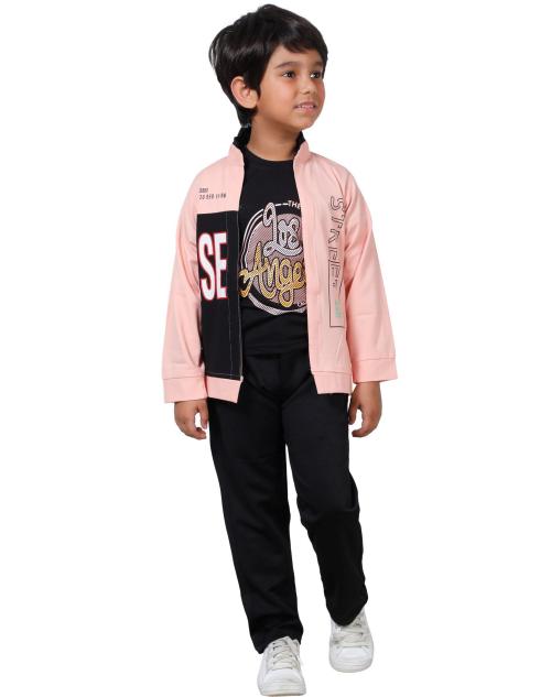 Buy Dkgf Fashion Boys Black Printed Cotton Blend Casual T-shirt Trouser ...