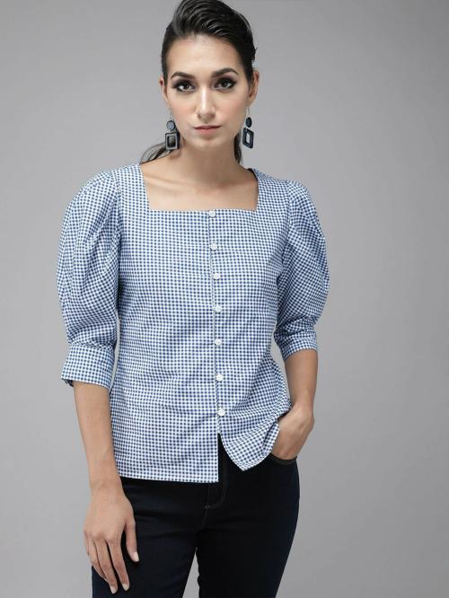Buy Rare Women Dark Blue Checkered Top Online at Best Prices in India ...