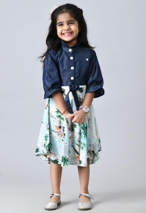 Buy Bella Moda Girls White Cotton Printed Single Fit And Flare Dress ...