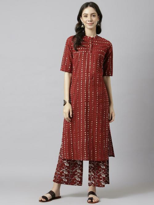 Buy DECKEDUP Women Maroon Abstract Cotton Straight Kurta Set - XXL Online at Best Prices in ...