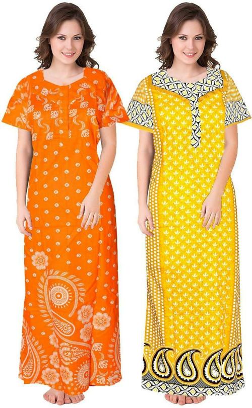 Buy Mudrika Women Multicolor Printed Pure Cotton Pack of 2 Nighty Set ...