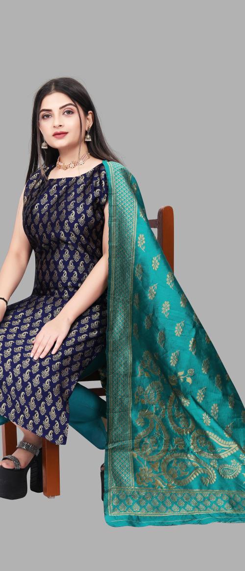 Buy sukhnath creation Women's Silk Blend Navy Blue Straight Kutra, Pant ...