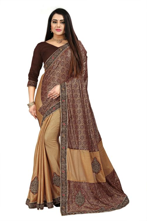 Buy N V Patel Women Maroon Embroidered Silk Blend Bollywood Saree ...