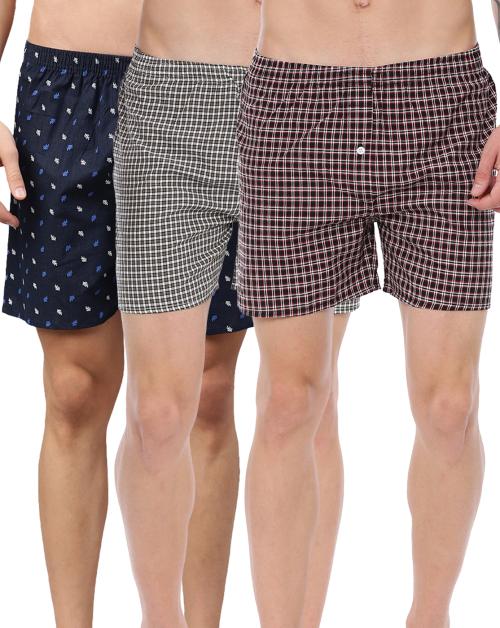 Buy BROON Men's Multicolor Checkered Pure Cotton Pack of 3 Boxer Shorts ...