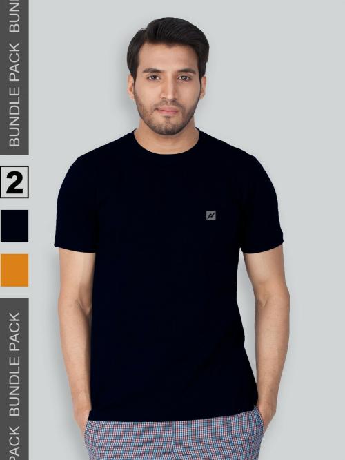 Buy LUX NITRO Men's Multicolor Solid Cotton Blend Pack of 2 Round Neck ...